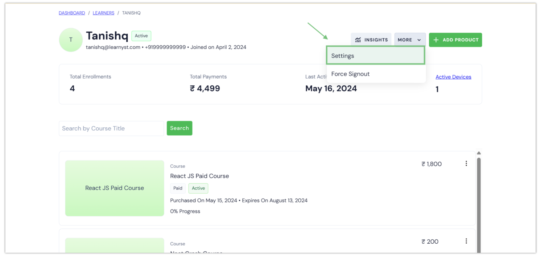 Change a learners password or send password reset emails to learners